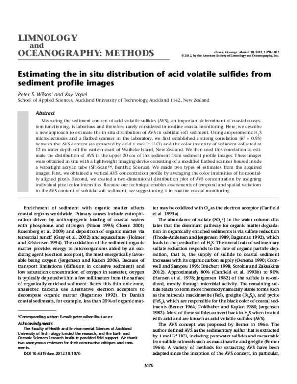 (PDF) Estimating the in situ distribution of acid volatile sulfides ...