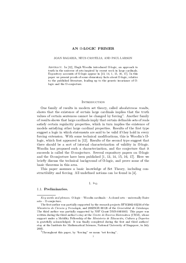 (PDF) An Ω-logic Primer