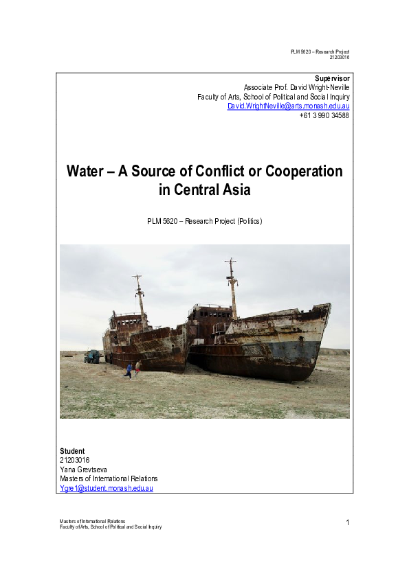 (PDF) Water – A Source of Conflict or Cooperation in Central Asia