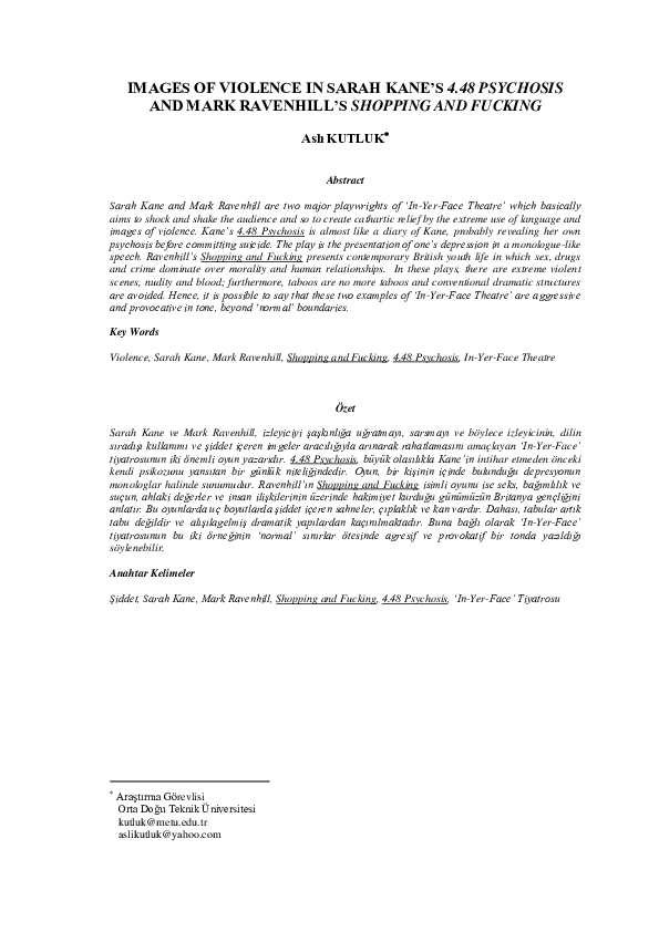 Images of Violence in Sarah Kane's 4.48 Psychosis and Mark Ravenhill's ...