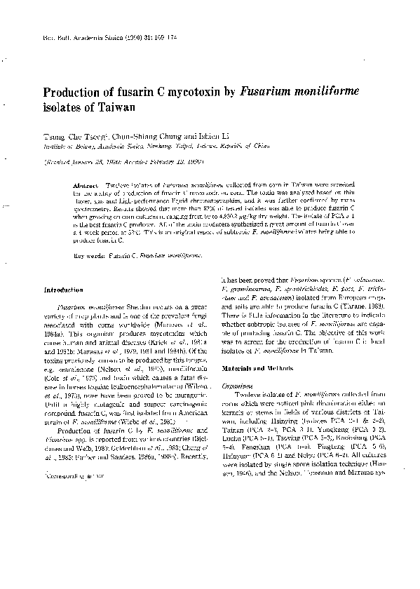 (PDF) Production of fusarin C mycotoxin by Fusarium moni¬ liforme ...