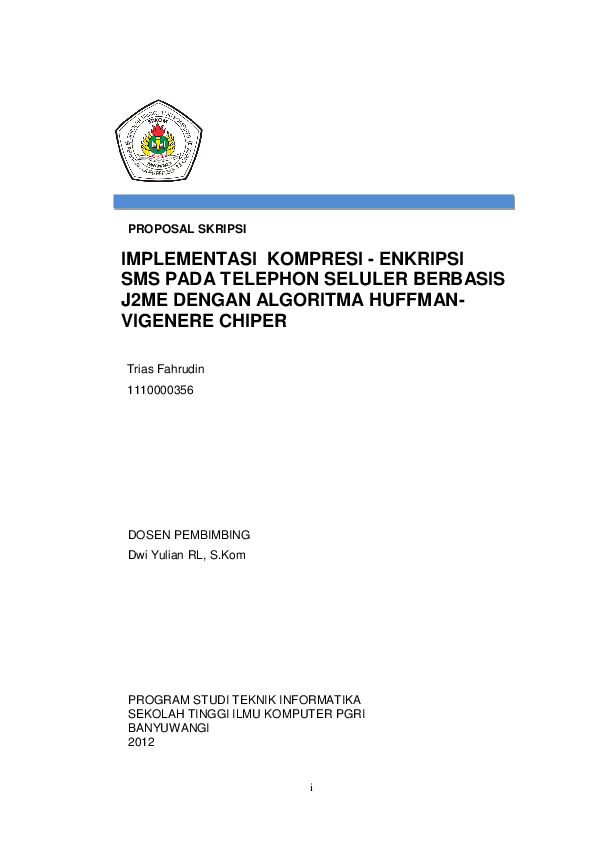 Doc Implementasi Kompresi Enkripsi Sms Pada Telephon Seluler Berbasis J2me Dengan Algoritma