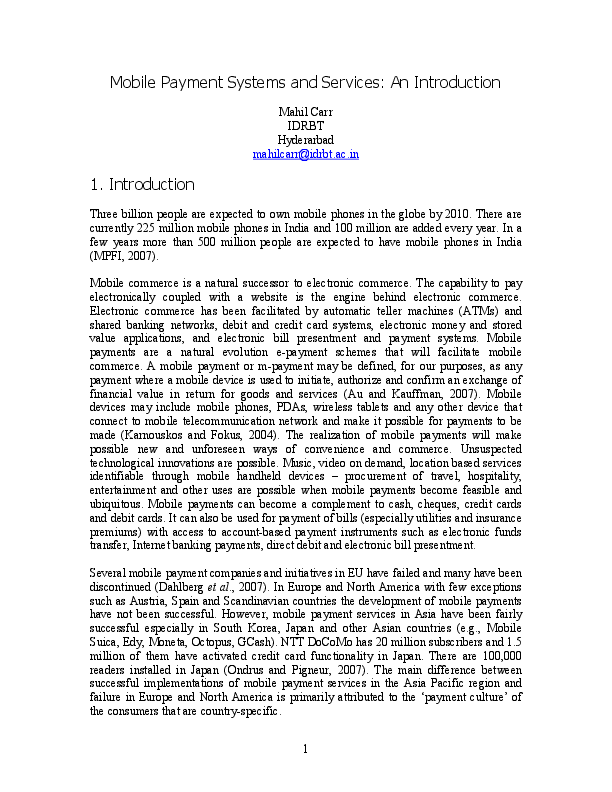 (PDF) Mobile Payment Systems and Services: An Introduction