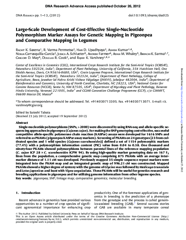(PDF) Large-Scale Development of Cost-Effective Single-Nucleotide Polymorphism Marker Assays for ...