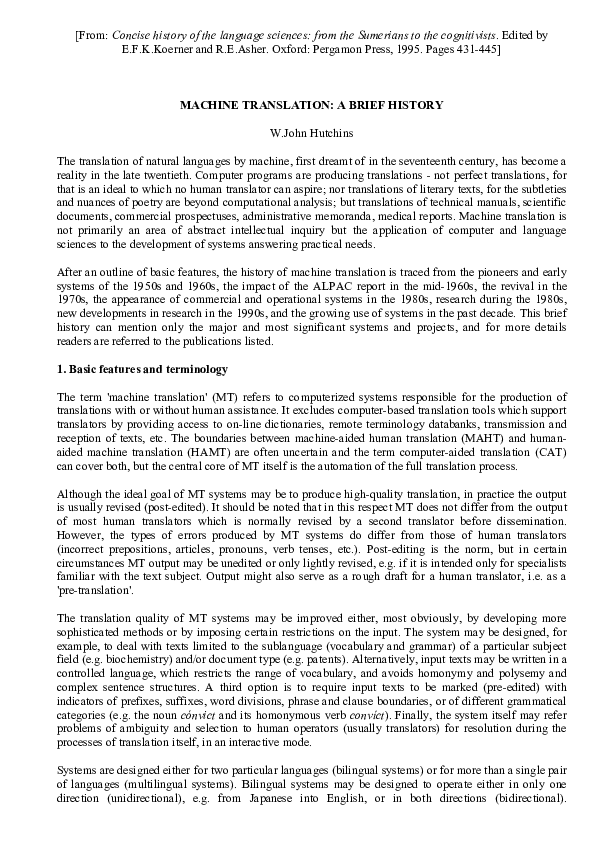(PDF) MACHINE TRANSLATION: A BRIEF HISTORY