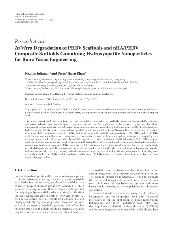 (PDF) In vitro degradation of PHBV scaffolds and nHA/PHBV composite ...