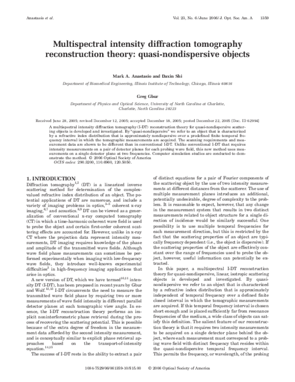 (PDF) M.A. Anastasio, D. Shi and G. Gbur, "Multispectral intensity ...