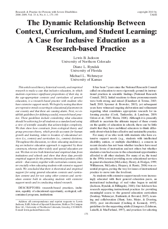 (PDF) The dynamic relationship between context, curriculum, and student learning: A case for ...