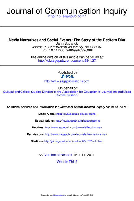 (PDF) Media Narratives and Social Events: The Story of the Redfern Riots