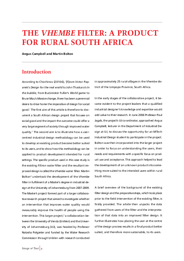 (PDF) The Vhembe filter: a product for rural South Africa