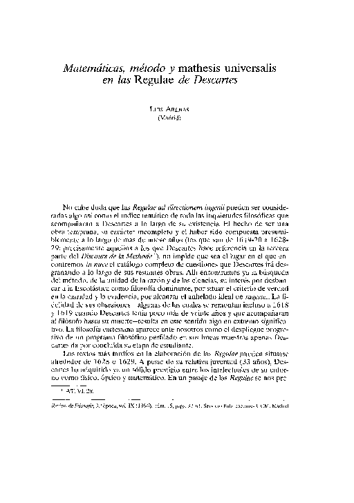 (PDF) Matemáticas, método y mathesis universalis en las Regulae de ...