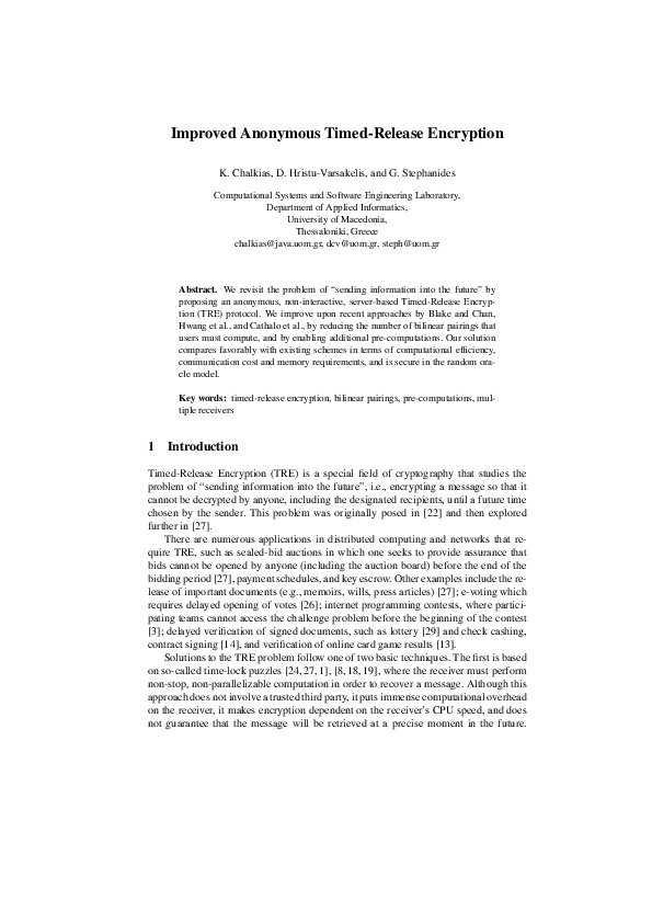 (PDF) Improved anonymous timed-release encryption