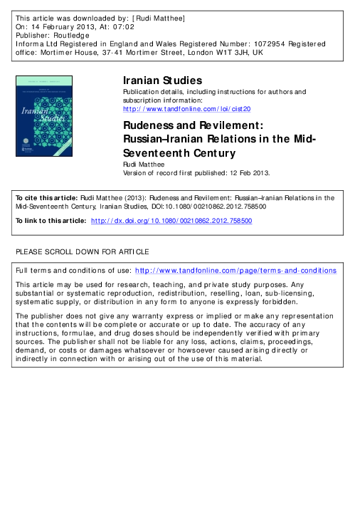 (PDF) Rudeness and Revilement Russian-Iranian Relations in the Mid ...