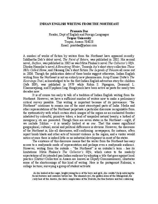 (DOC) INDIAN ENGLISH WRITING FROM THE NORTHEAST