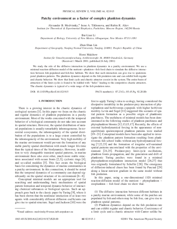 (PDF) Patchy environment as a factor of complex plankton dynamics