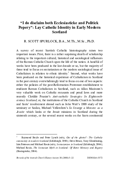 (PDF) ‘I disclaim both Ecclesiasticke and Politick Poperie': Lay ...