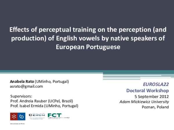 (PDF) Effects of Perceptual Training on the Perception of English Vowels by Native Speakers of ...