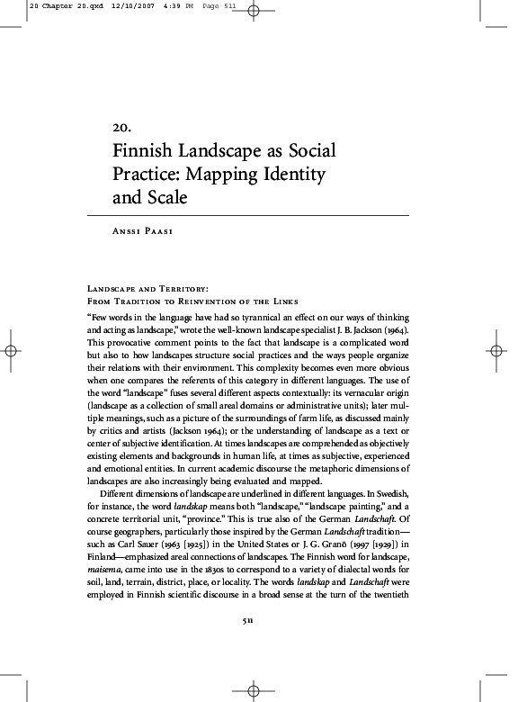 (PDF) The Finnish landscape as social practice: mapping identity and ...