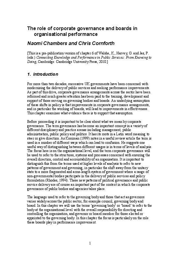(DOC) The role of corporate governance and boards in organisational performance