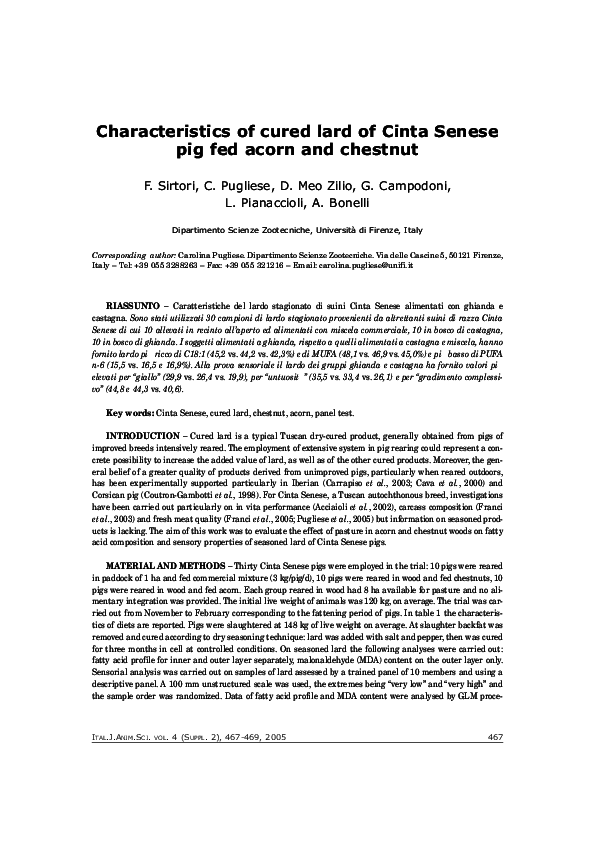 (PDF) Characteristics of cured lard of Cinta Senese pig fed acorn and ...