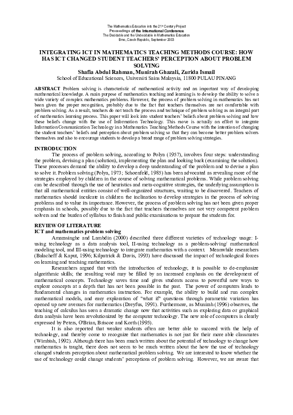 (PDF) Mathematics teachers' learning about and incorporation of ICT into classroom practices ...