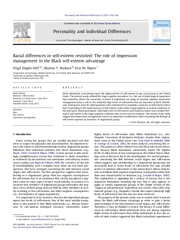 (PDF) Racial differences in self-esteem revisited: The role of ...