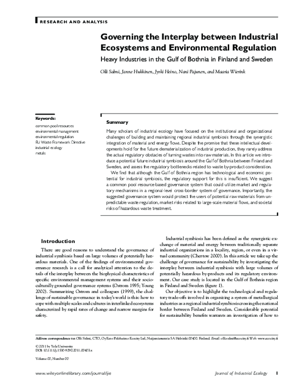 (PDF) Governing the Interplay between Industrial Ecosystems and ...