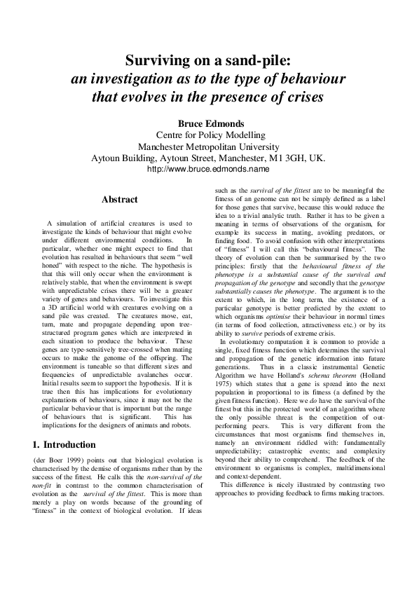 (PDF) Surviving on a sand-pile: an investigation as to the type of ...