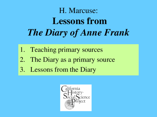 (DOC) Lessons from the Diary of Anne Frank (teaching primary sources in ...