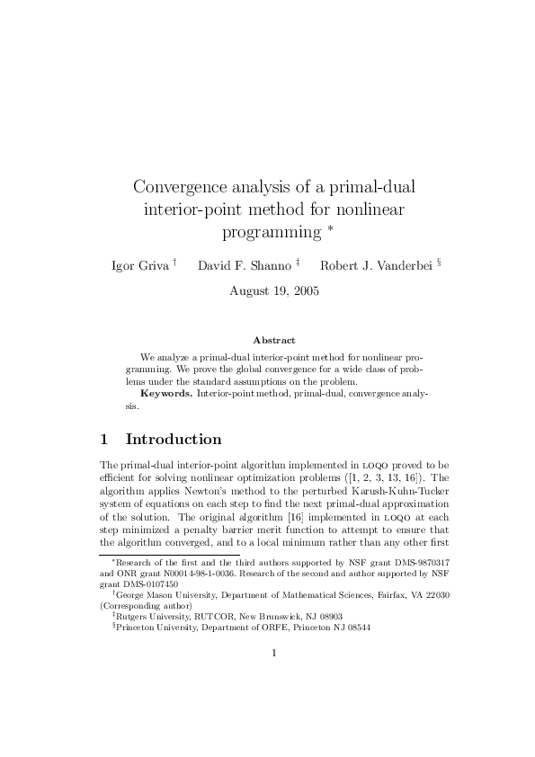 (PDF) Convergence analysis of a primal-dual interior-point method for ...