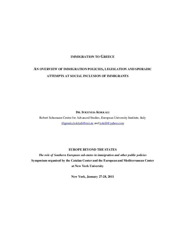 (PDF) IMMIGRATION TO GREECE: AN OVERVIEW OF IMMIGRATION POLICIES ...