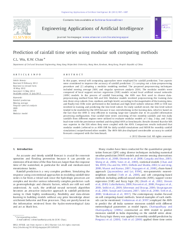 Pdf Prediction Of Rainfall Time Series Using Modular Soft Computing