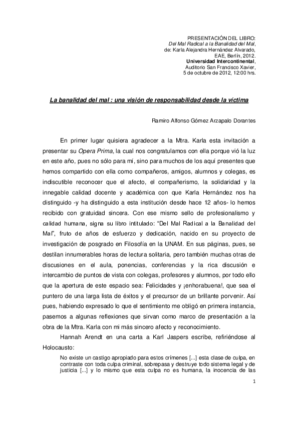 (PDF) La banalidad del mal : una visión de responsabilidad desde la ...
