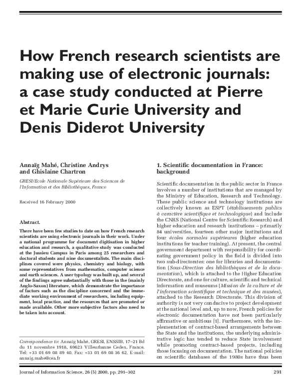 (PDF) How French research scientists are making use of electronic ...