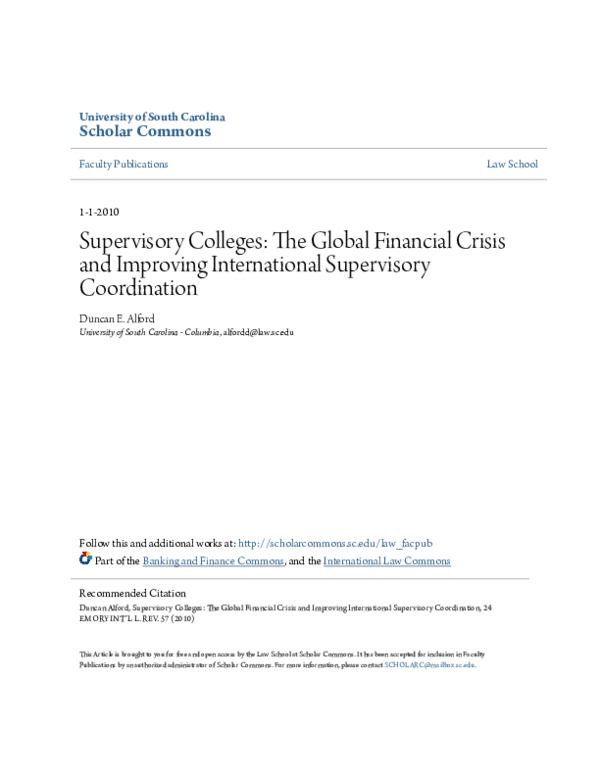 (PDF) Supervisory Colleges: The Global Financial Crisis and Improving ...