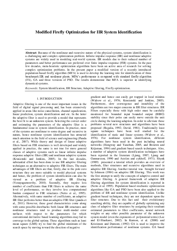 (PDF) Modified Firefly Optimization for IIR System Identification