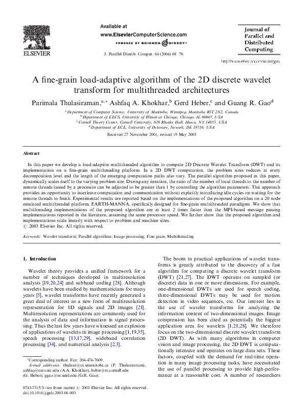 (PDF) A fine-grain load-adaptive algorithm of the 2D discrete wavelet transform for ...