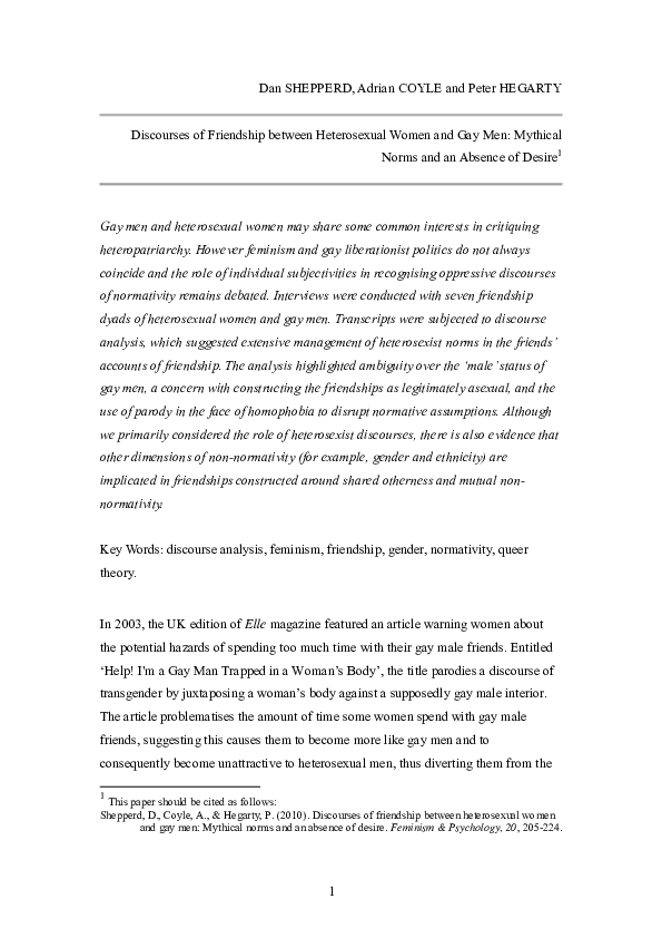 (PDF) Discourses of friendship between heterosexual women and gay men ...