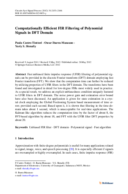 Pdf Computationally Efficient Fir Filtering Of Polynomial Signals In Dft Domain