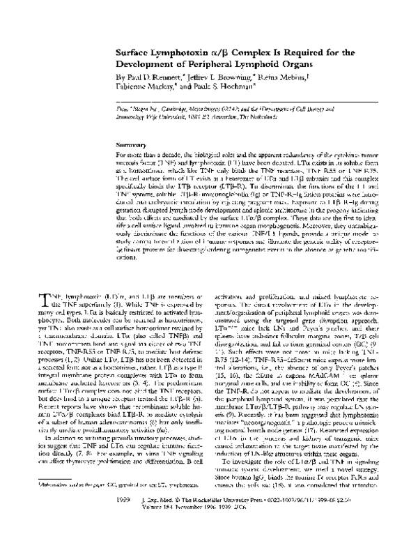 (PDF) Surface lymphotoxin alpha/beta complex is required for the ...