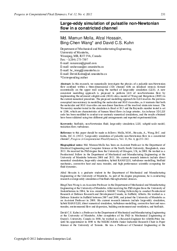 Pdf Large Eddy Simulation Of Pulsatile Non Newtonian Flow In A