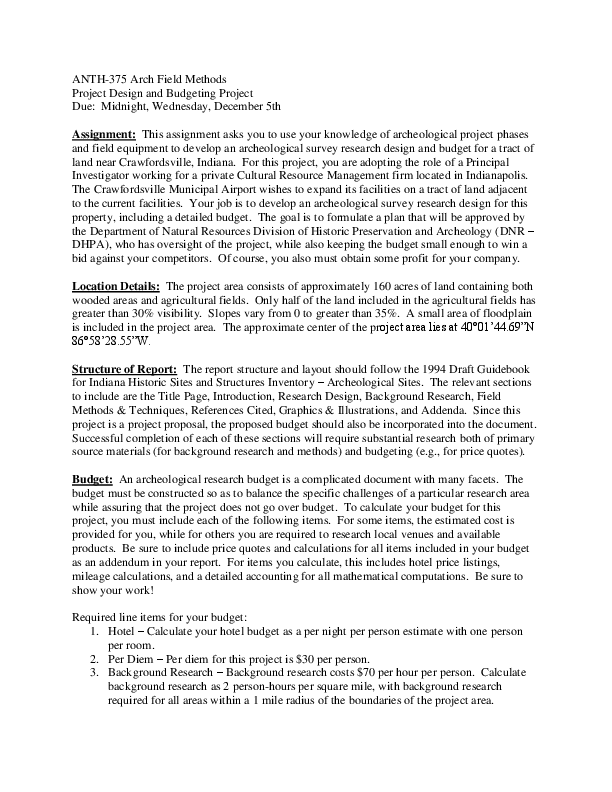 (DOC) Introducing Archaeological Research Design & Budgeting to Undergrads