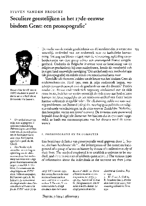 (PDF) Seculiere geestelijken in het 17de-eeuwse bisdom Gent: een ...
