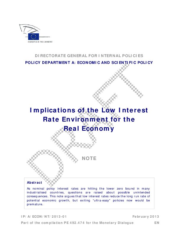 (PDF) Implications of the Low Interest Rate Environment for the Real ...