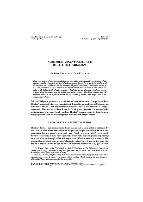 (PDF) Variable Versus Fixed-Rate Rule-Utilitarianism