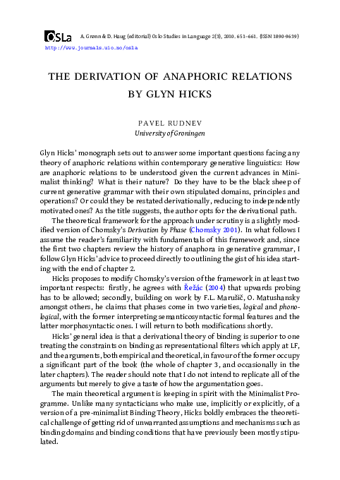 (PDF) The derivation of anaphoric relations by Glyn Hicks