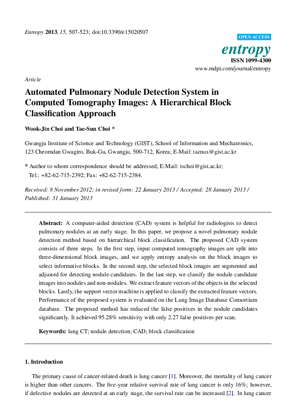 Pdf Automated Pulmonary Nodule Detection System In Computed