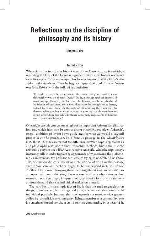 (PDF) Reflections on the discipline of philosophy and its history