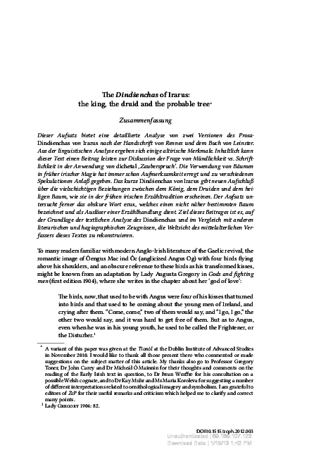 (PDF) The Dindshenchas of Irarus: the king, the druid and the probable tree
