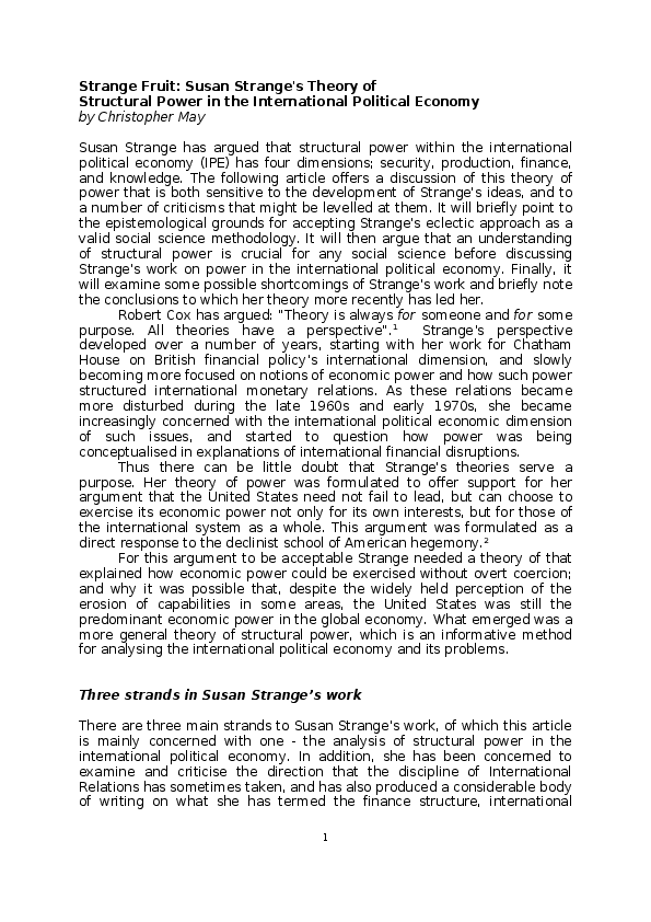 (DOC) Strange fruit: Susan Strange's theory of structural power in the ...